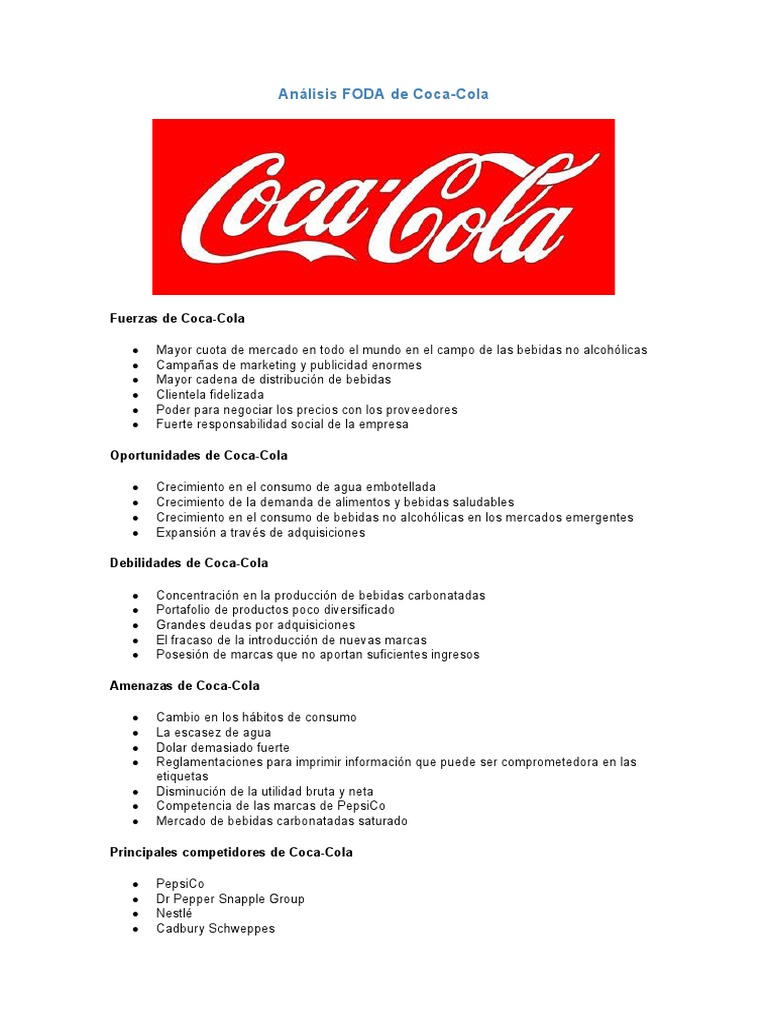 Analisis FODA de Coca | PDF | Coca Cola | Análisis FODA