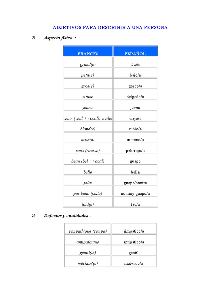 122 - Adjetivos para Describir A Una Persona | PDF