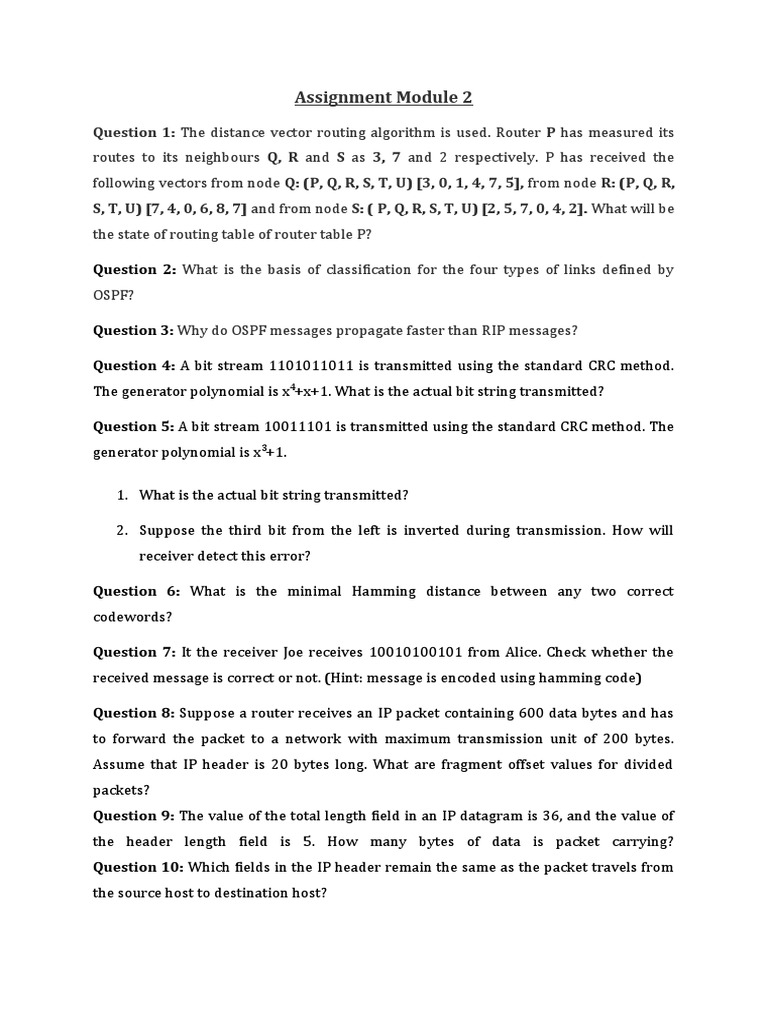 Assignment Module 2: Question 1: The Distance Vector Routing Algorithm ...