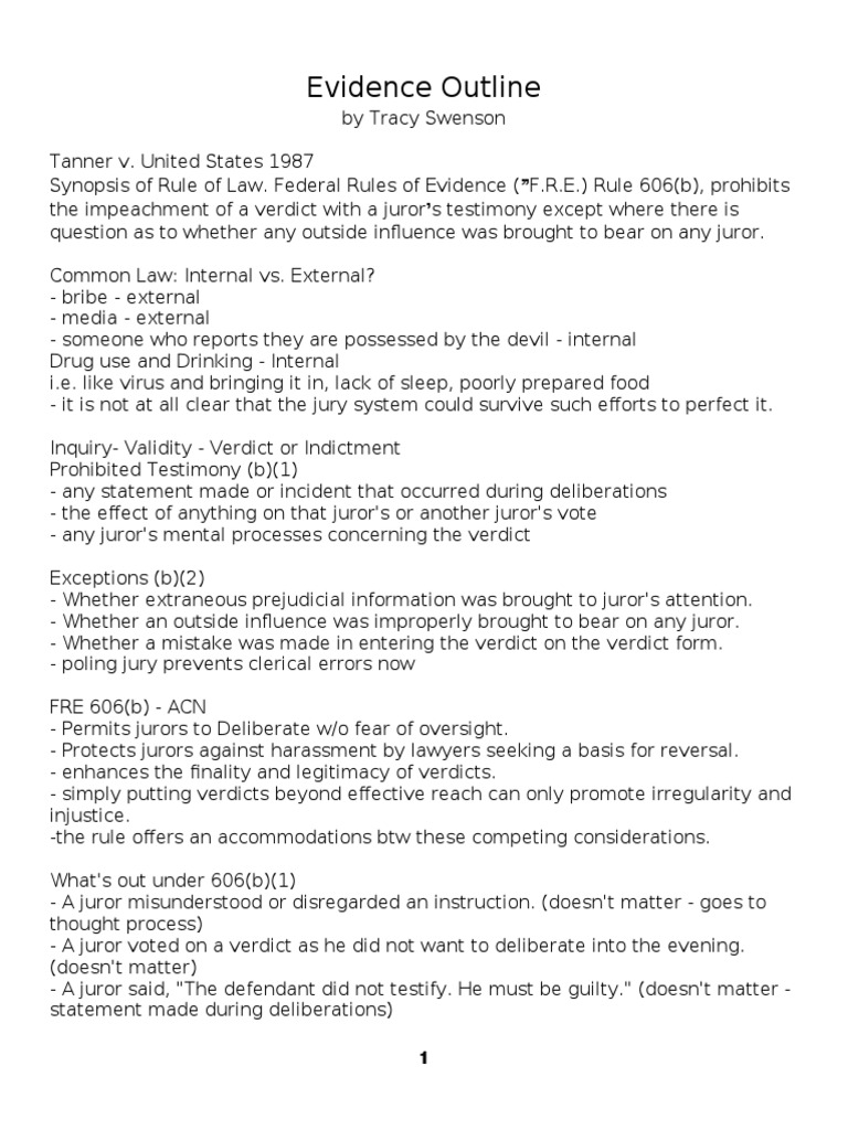 Evidence Outline | PDF | Relevance (Law) | Confrontation Clause