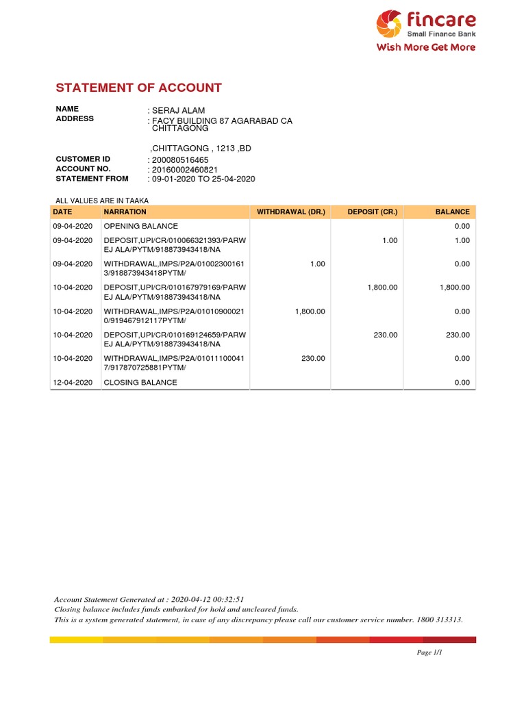 Account Statement for Seraj Alam | PDF | Financial Services | Banking