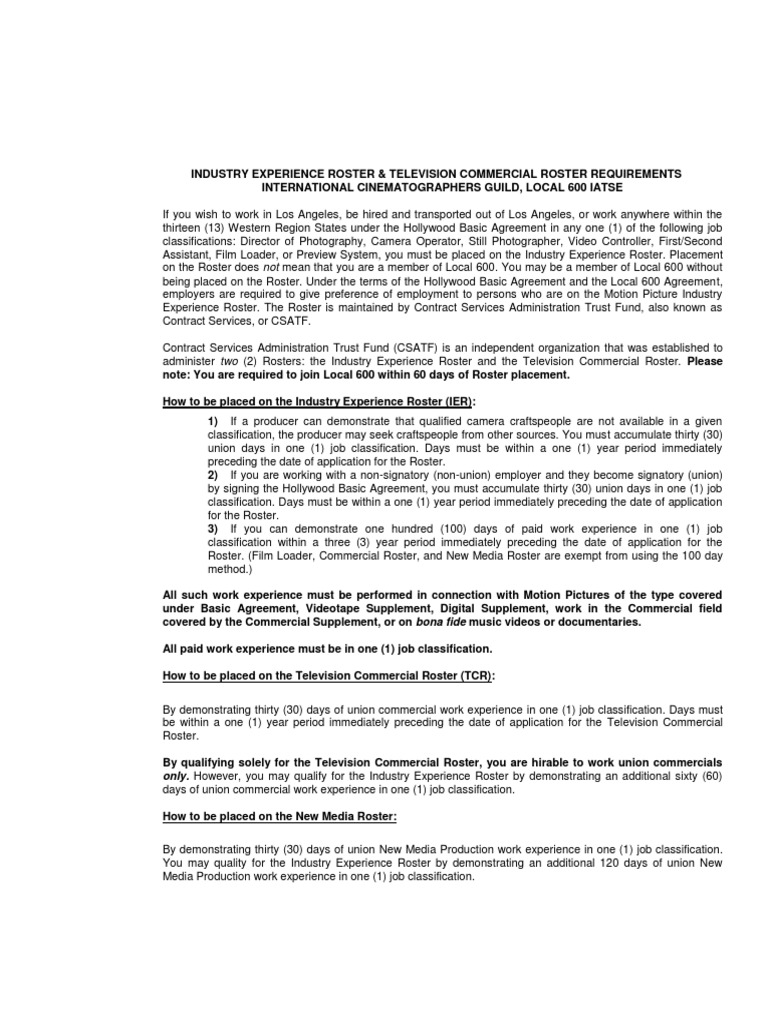 Local 600 2017-Roster-Info-Letter | PDF | Television | Business