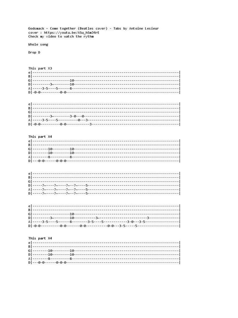Godsmack - Come Together Tabs | PDF | Musical Notation | Musical ...