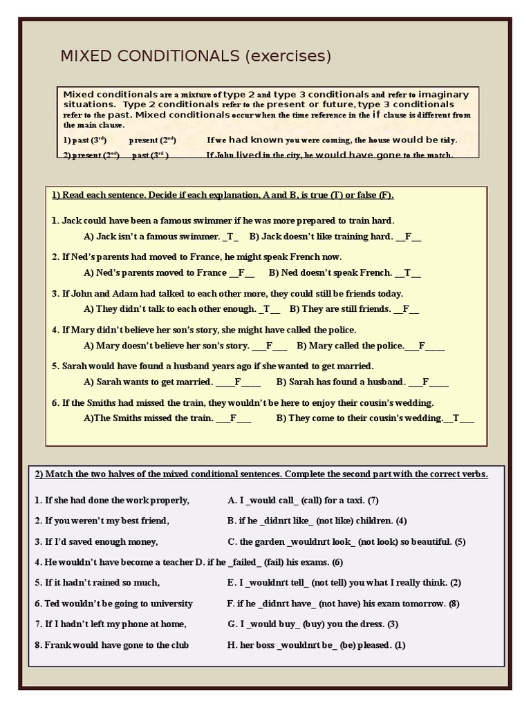 MIXED CONDITIONALS (Exercises) : RD ND ND RD | PDF