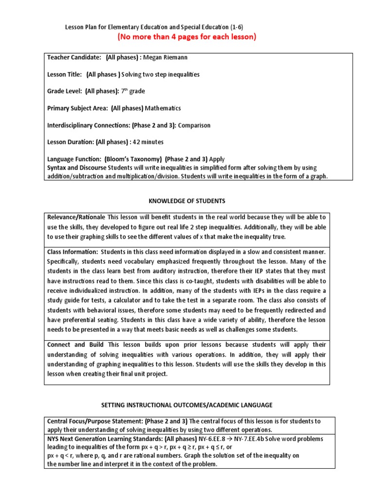 Lesson Plan 5 | Download Free PDF | Inequality (Mathematics ...