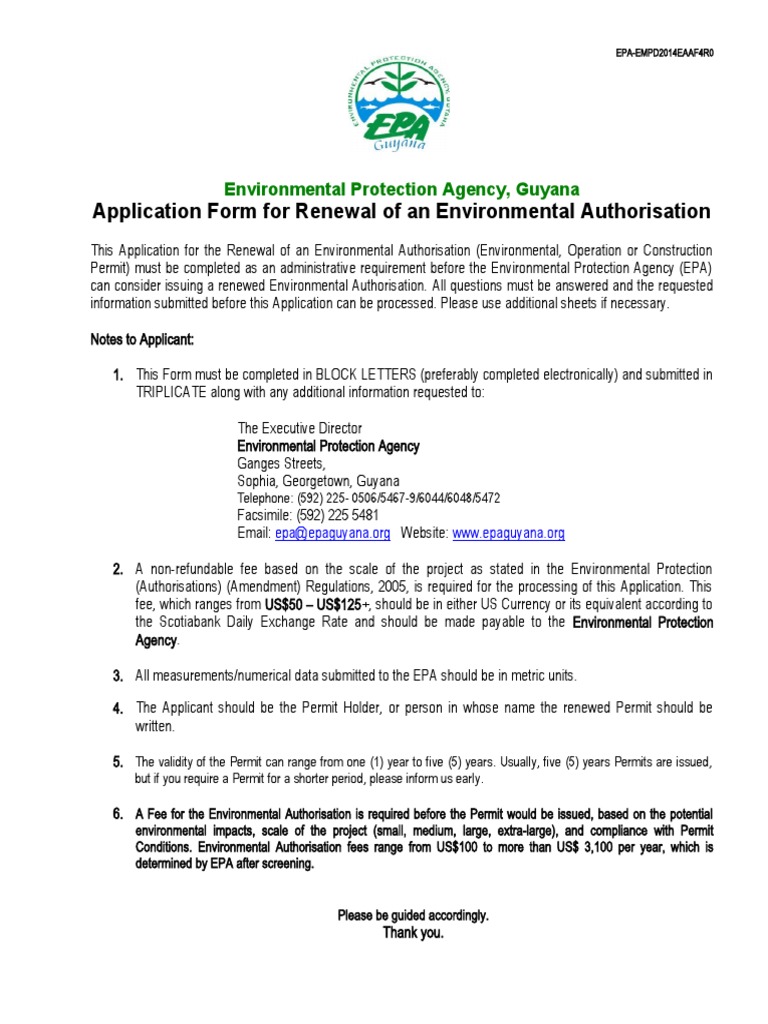 Application Form For Renewal of Environmental Authorisation | PDF ...