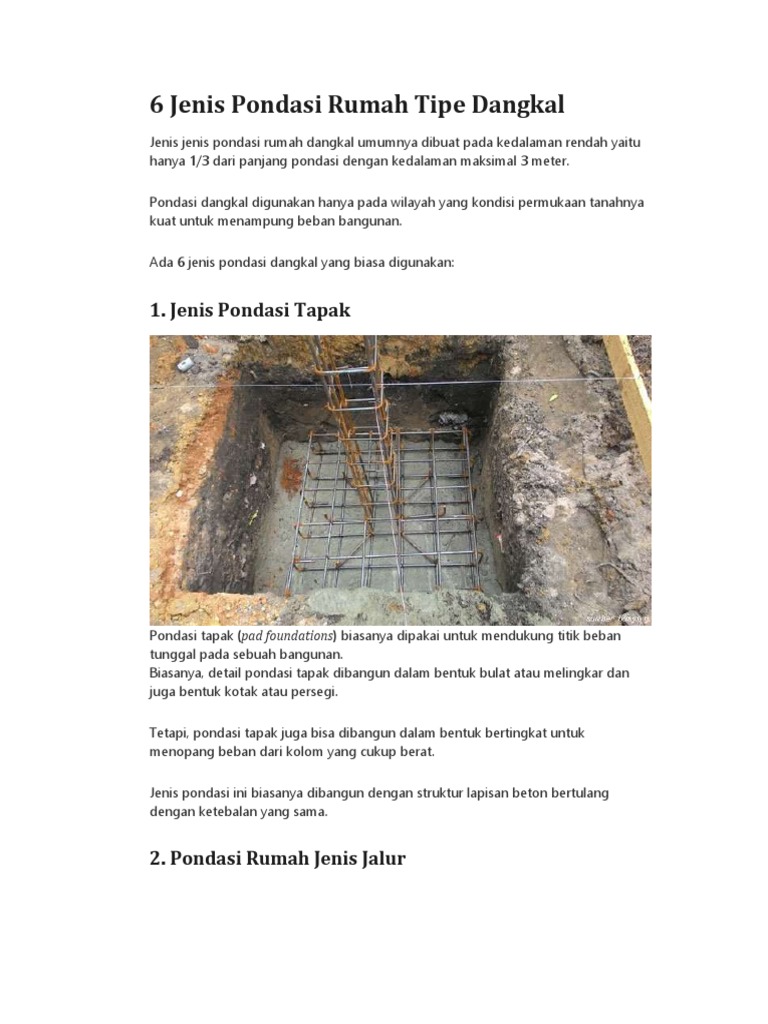 6 Jenis Pondasi Rumah Tipe Dangkal | PDF