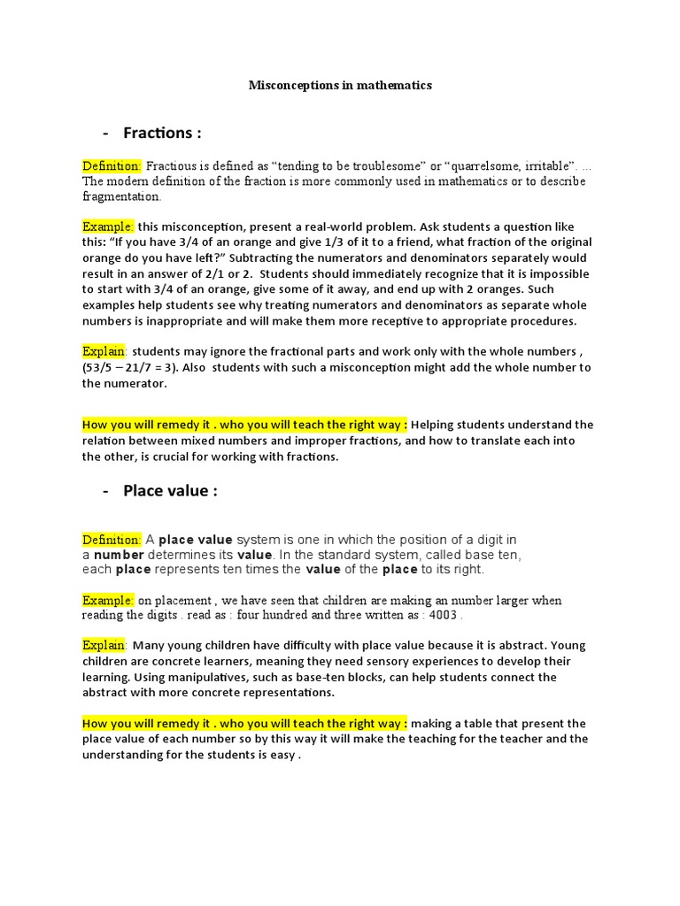 Misconceptions in Mathematics | PDF