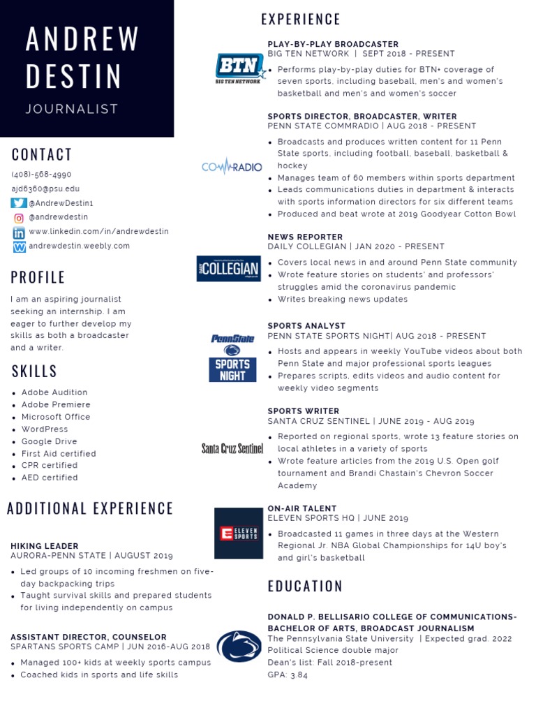 Andrew Destin Resume | PDF | Pennsylvania State University | Mass Media