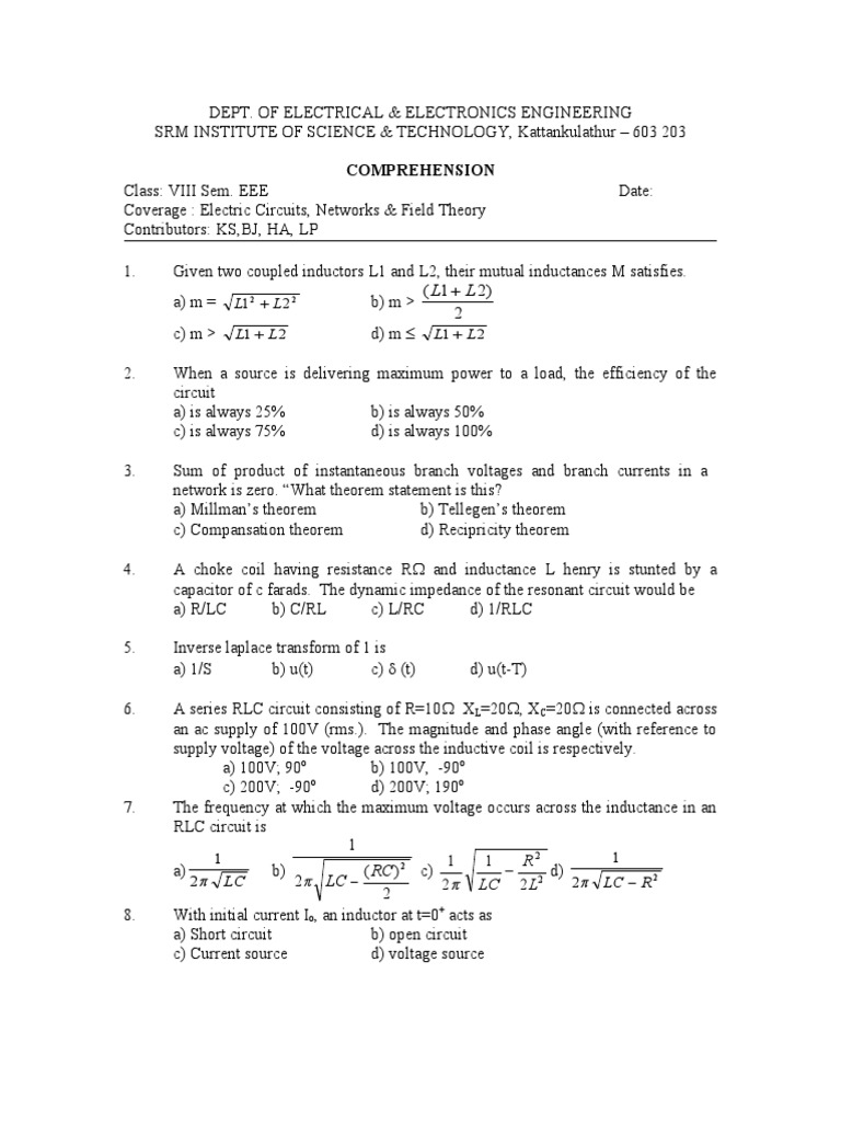 Comprehension: L L L L L L | PDF | Electrical Network | Inductance