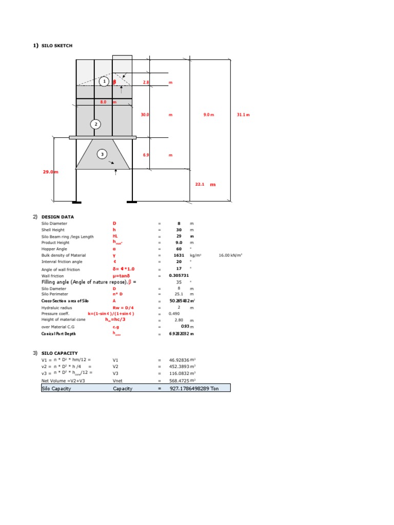 Steel Silo Design Calculations | PDF | Stress (Mechanics) | Bending