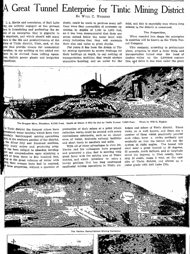 Tintic Gintic Tunnel Project Overview | PDF | Natural Materials | Mining