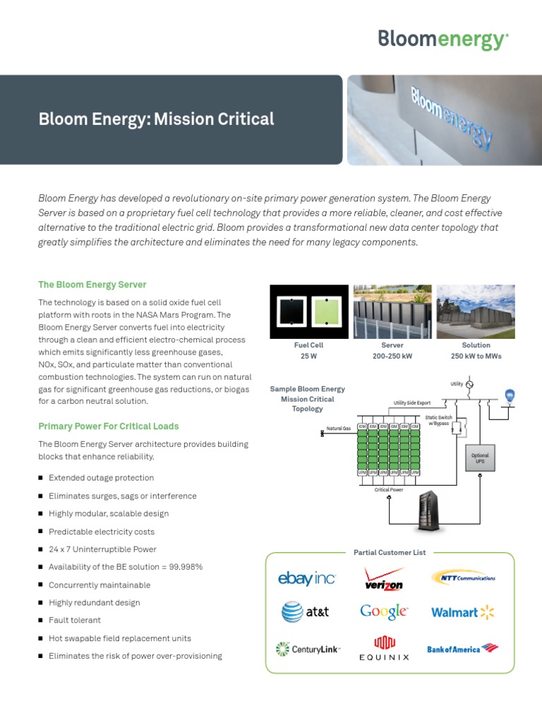 Bloom Energy Overview | PDF | Electrical Grid | Data Center