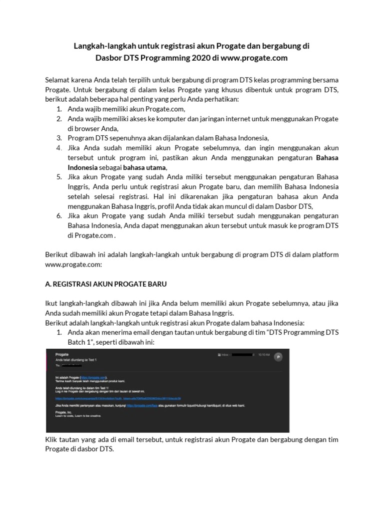 Registrasi Akun Progate - Program DTS | PDF
