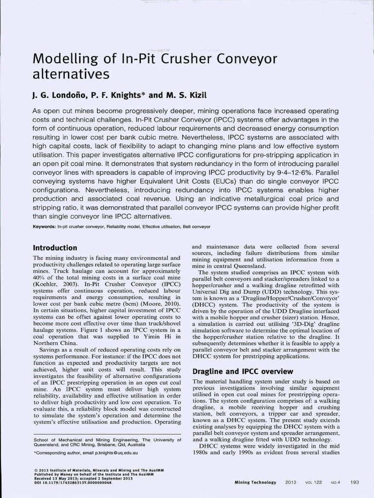 Modelling of In-Pit Crusher Conveyor Alternatives | PDF | Coal Mining ...