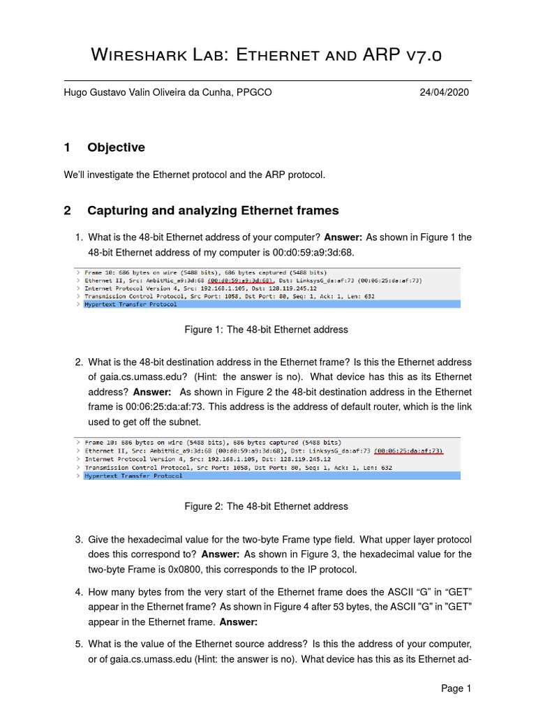 Wireshark Lab: Ethernet and ARP v7.0: 1 Objective | Download Free PDF | Communications Protocols ...