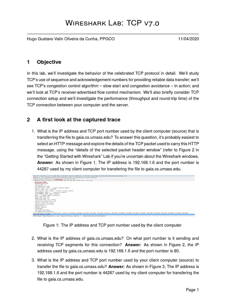 Wireshark Lab: TCP v7.0: 1 Objective | PDF | Transmission Control Protocol | Port (Computer ...