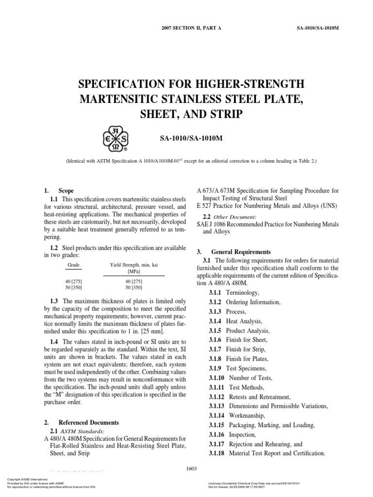 Asme Section Ii A-2 Sa-1010 Sa-1010m | PDF | Steel | Specification ...