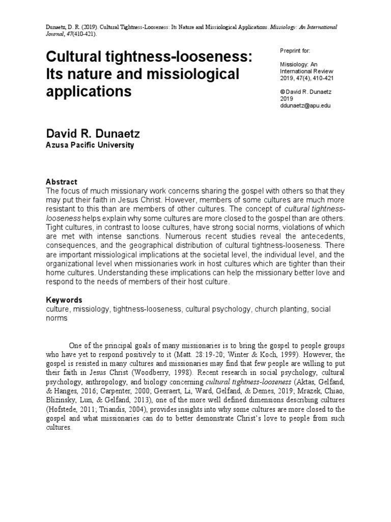 Cultural Tightness-Loosenes Its Nature A PDF | PDF | Leadership ...