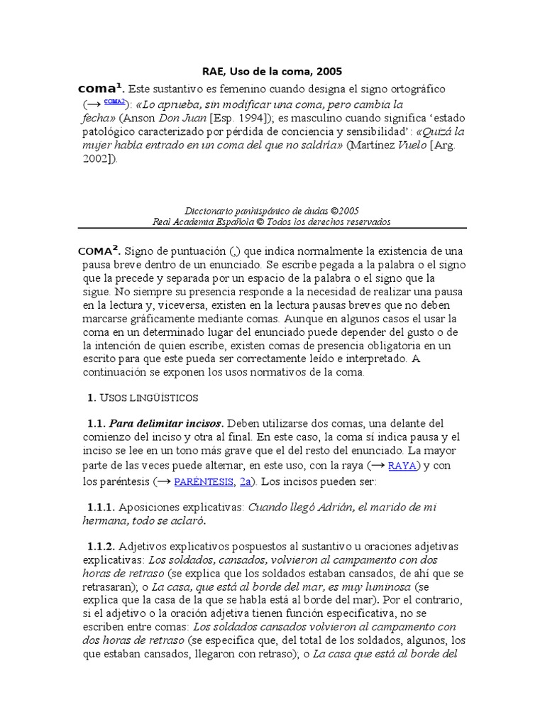 RAE, Uso de La Coma, 2005 | PDF | Coma | Oración (Lingüística)