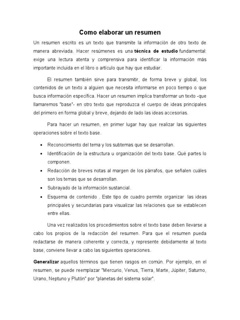 Como Elaborar Un Resumen | PDF | Planetas | Información