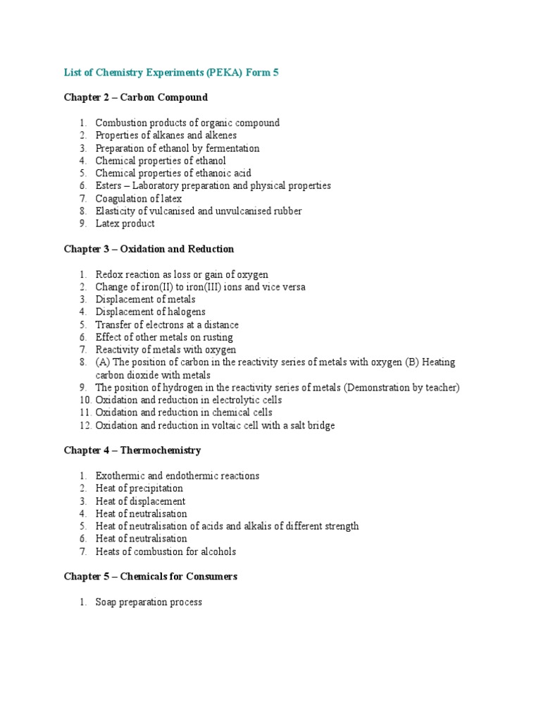 Chemistry Experiments for PEKA Form 5 | PDF