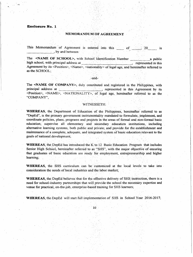 Asp Adopt A School Program Memorandum of Agreement Moa 1 PDF | PDF