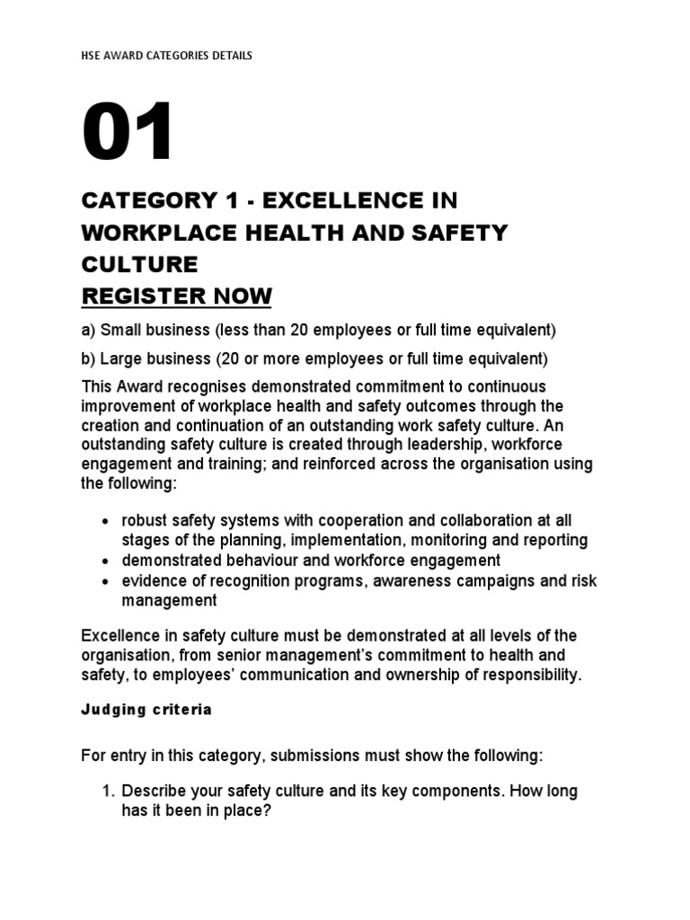 Hse Award Categories Details | PDF | Occupational Safety And Health ...