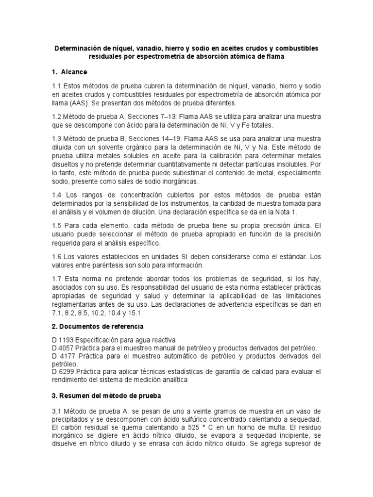 D5863 Método de Prueba Estándar para Determinación de Ni V Fe Na en ...