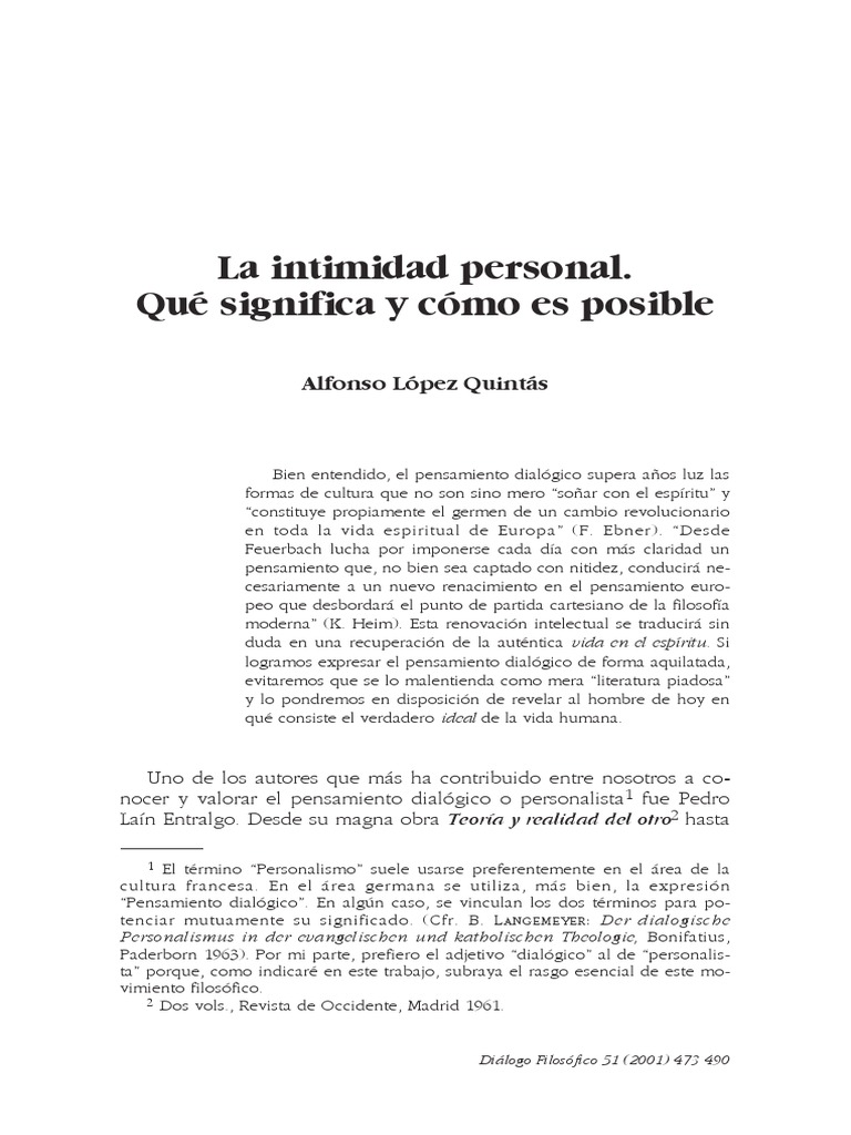 Intimidad Personal. Qué Significa y Cómo Es Posible | PDF | Realidad | Amor
