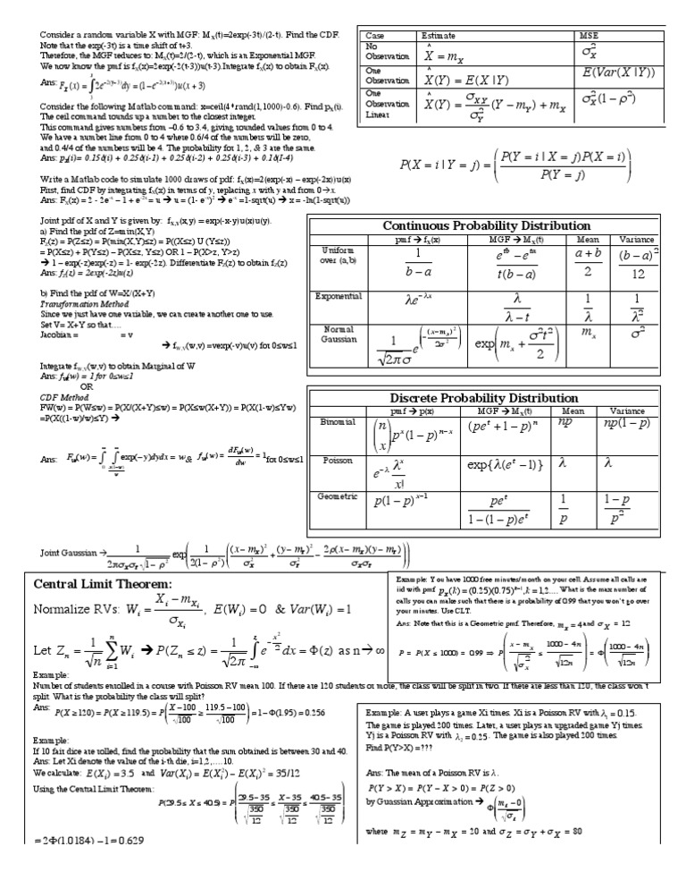 Ee342 Final Cheat Sheet | PDF | Poisson Distribution | Teaching Mathematics