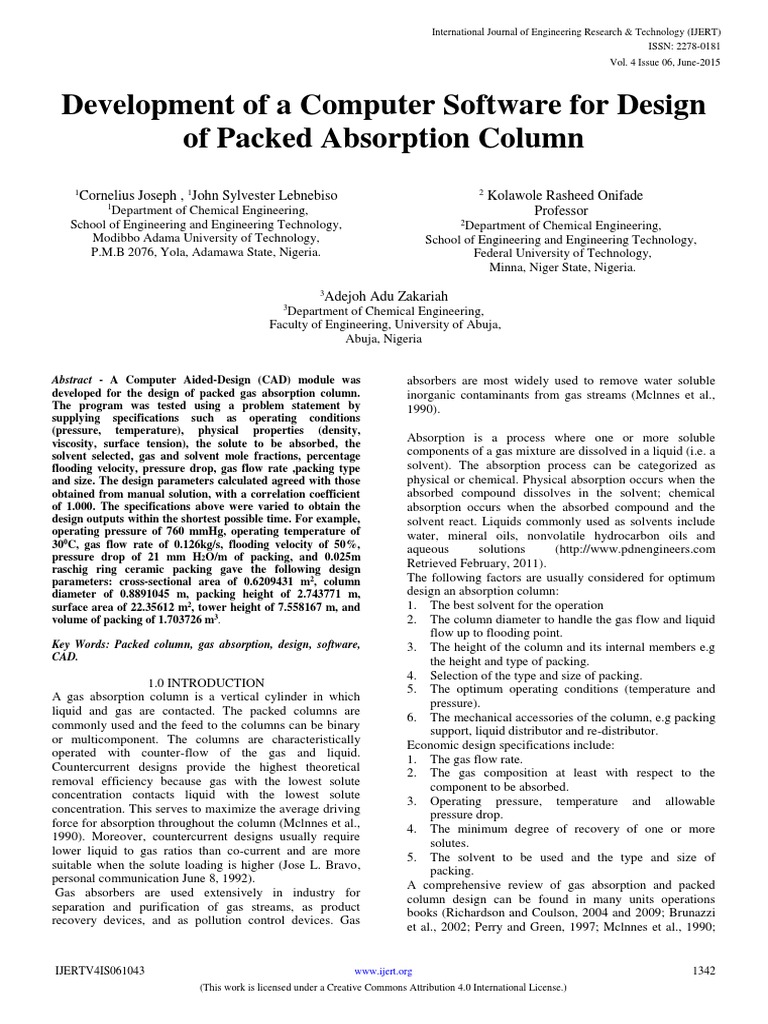 Development of A Computer Software For Design of Packed Absorption Column IJERTV4IS061043 | PDF ...