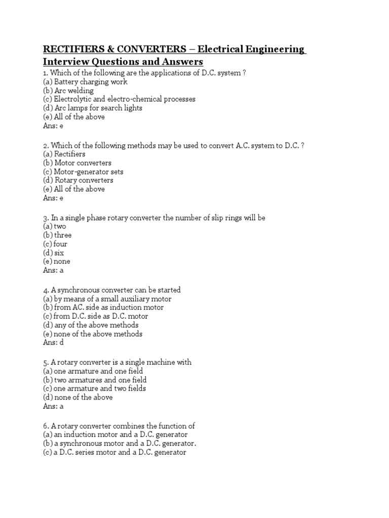 RECTIFIERS & CONVERTERS - Electrical Engineering Interview Questions and Answers | PDF ...