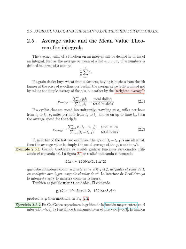 2.5. Average Value and The Mean Value Theo-Rem For Integrals | PDF | Integral | Function ...