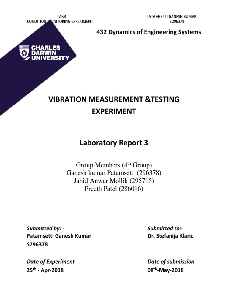 Vibration Measurement &testing Experiment: 432 Dynamics of Engineering ...