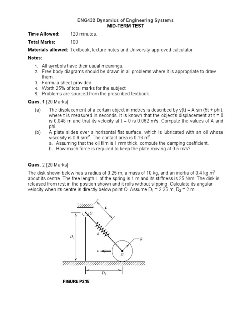 Mid-Term Test Time Allowed: Total Marks: Materials Allowed: Textbook ...