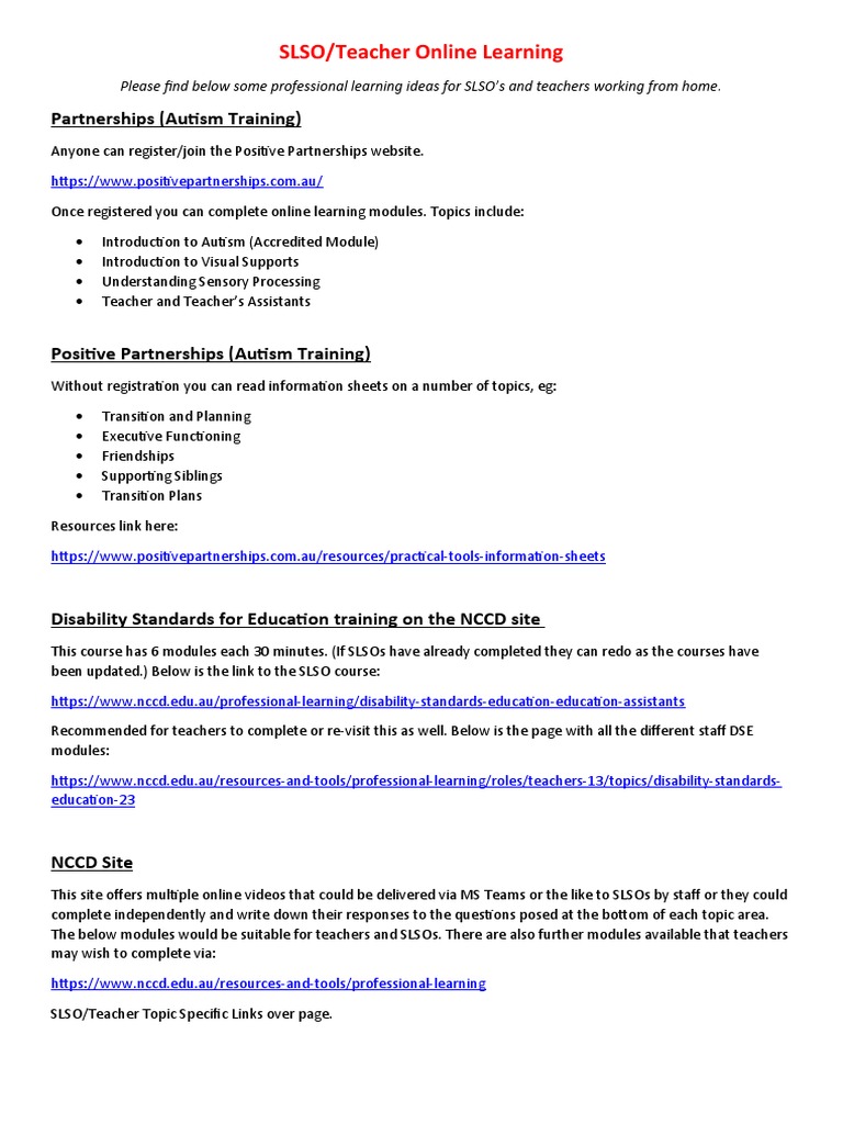 Slso Lst-Teacher Online Learning | PDF | Educational Technology | Autism