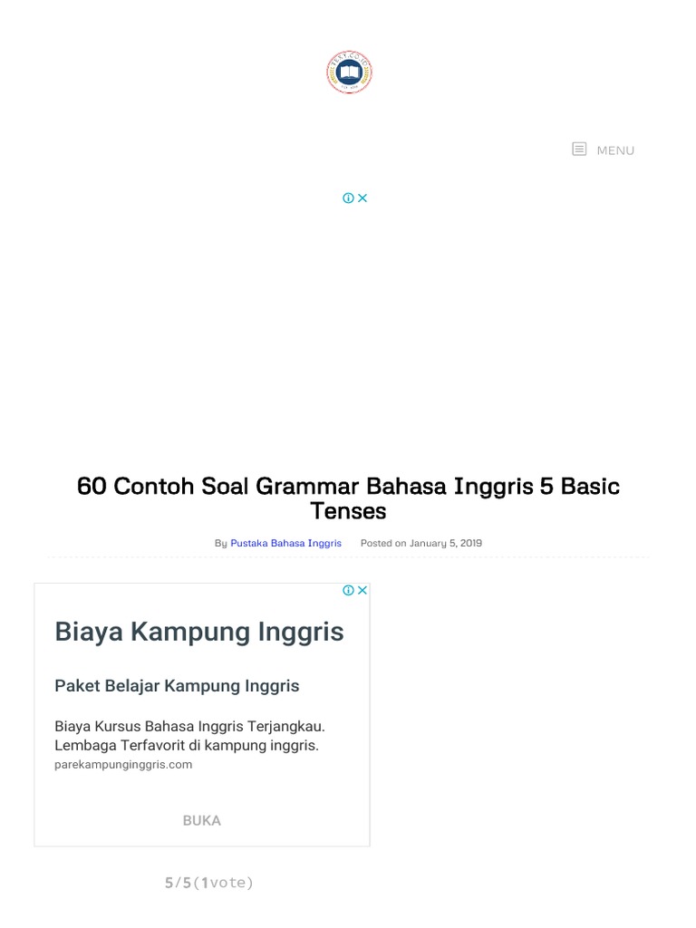 Biaya Kampung Inggris: 60 Contoh Soal Grammar Bahasa Inggris 5 Basic ...