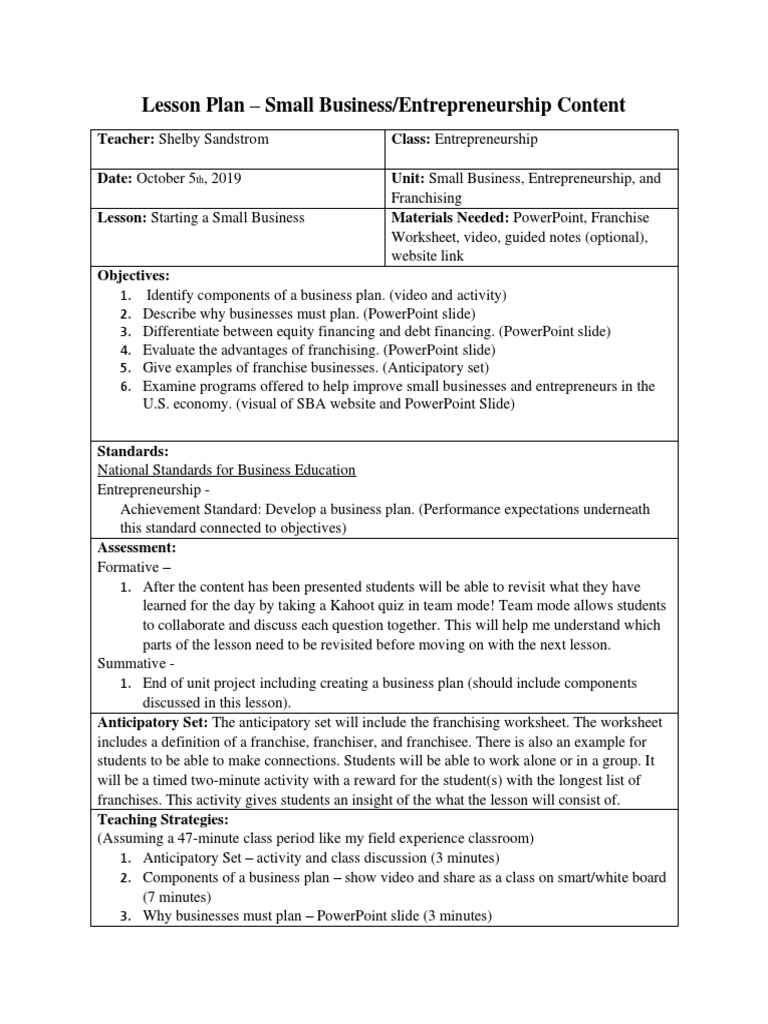 Small Business Lesson Plan Overview | PDF | Lesson Plan | Microsoft ...