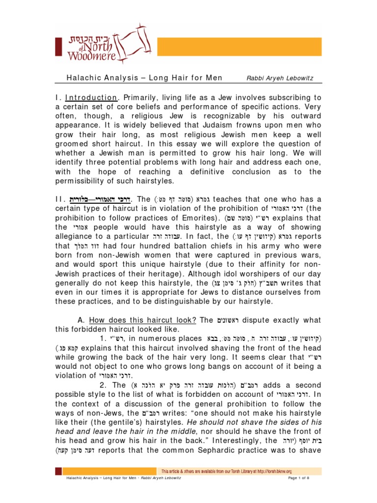 Halachic Analysis o Long Hair For Men | PDF | Hairstyle | Halakha