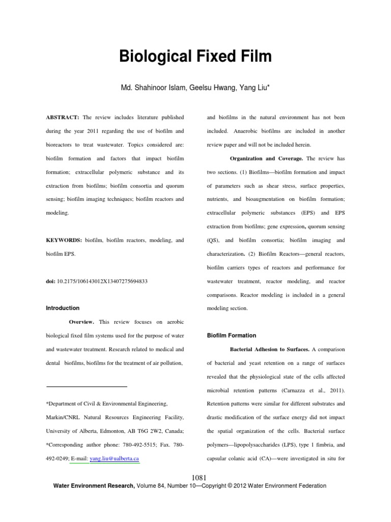 Biological Fixed Film: Md. Shahinoor Islam, Geelsu Hwang, Yang Liu ...