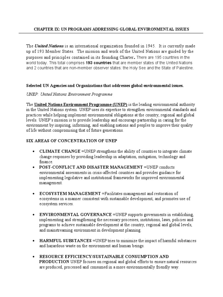 Chapter 9 Un | PDF | United Nations Environment Programme | United Nations