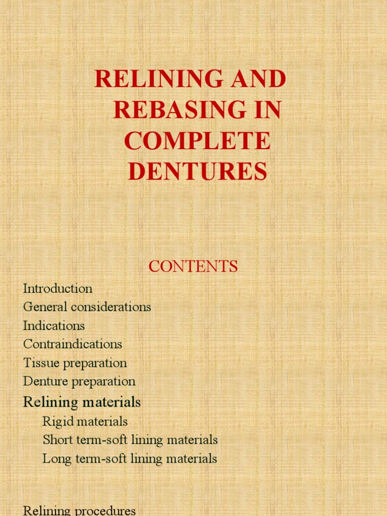 Relining and Rebasing in Complete Dentures | PDF | Dentures | Dentistry ...
