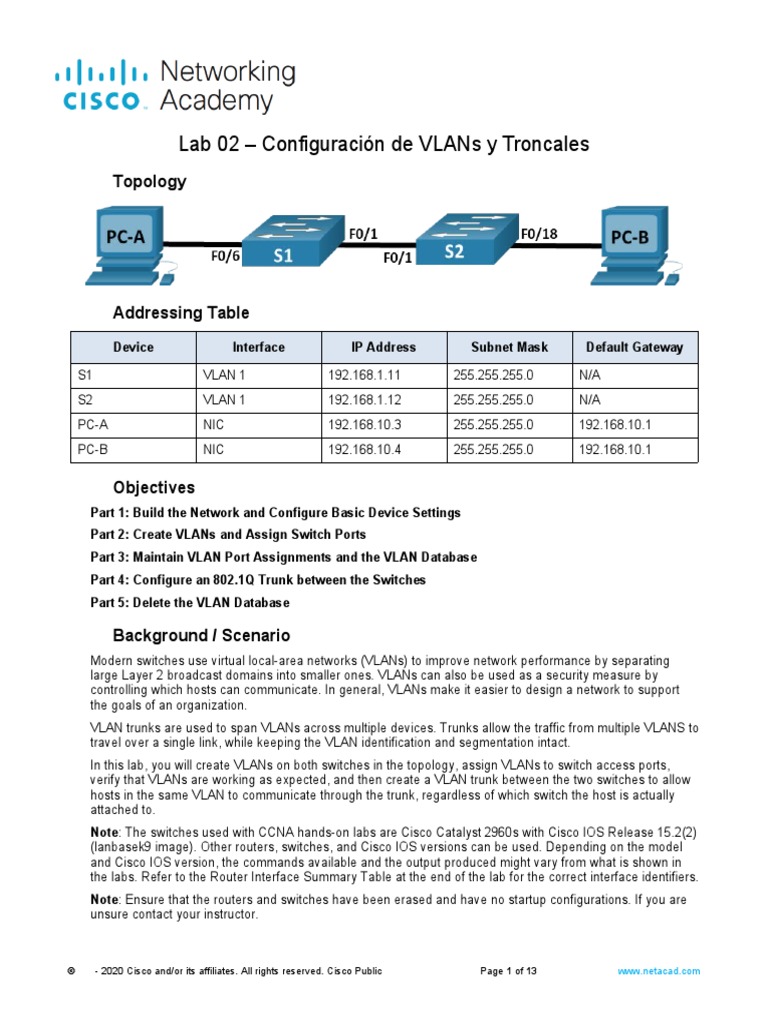 Lab 02 - Configuración de Vlans Y Troncales: Topology | PDF | Network Switch | Network Topology
