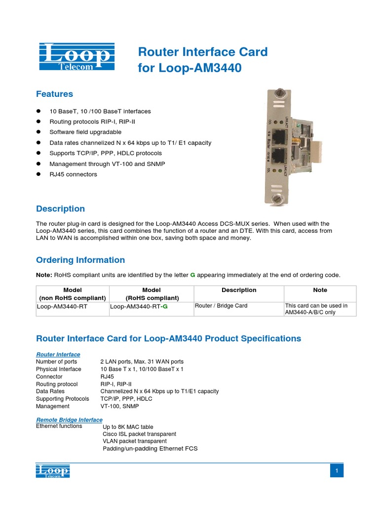 Router Interface Card For Loop-AM3440: Features | PDF | Local Area ...