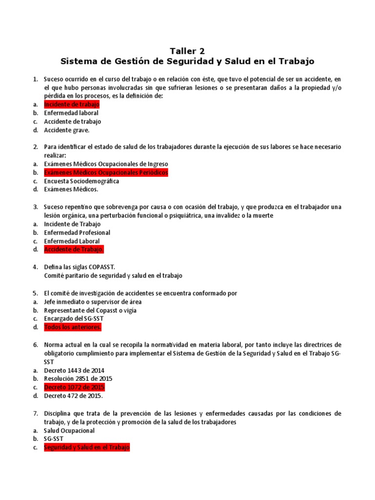 Taller 2 SG-SST | PDF | Empleo | Labor