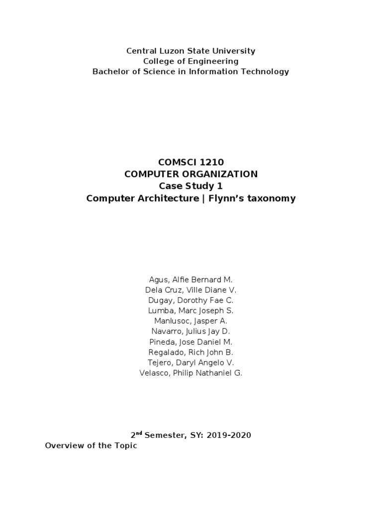 COMSCI 1210 Computer Organization Case Study 1 Computer Architecture - Flynn's Taxonomy | PDF ...