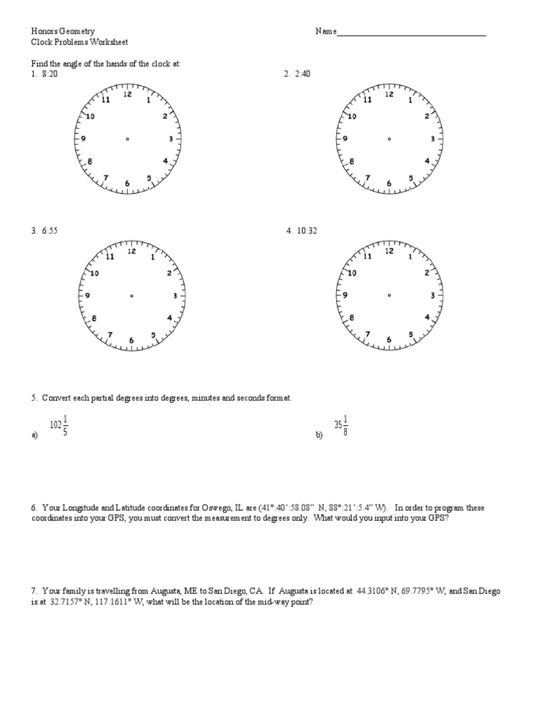 Clock Problem Worksheet | PDF