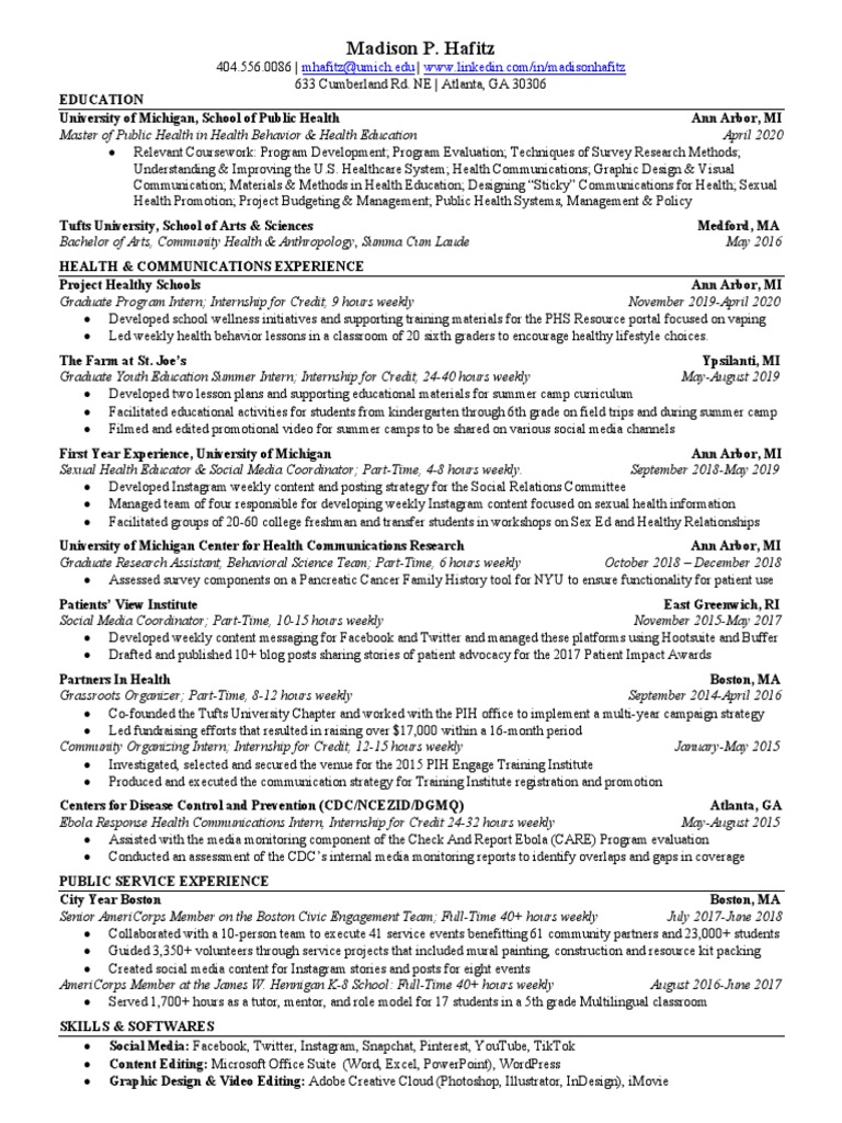 Madisonhafitz Resume2020 | PDF | Centers For Disease Control And ...