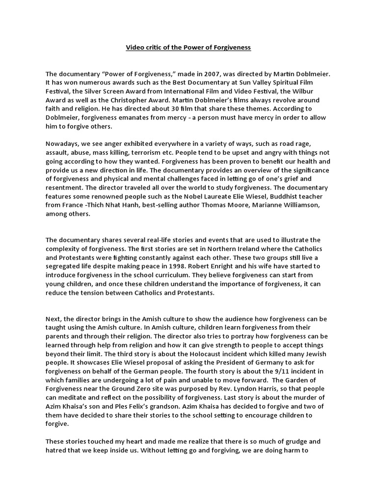 Videocritic Forgiveness V3 | PDF | Forgiveness | Psychological Concepts